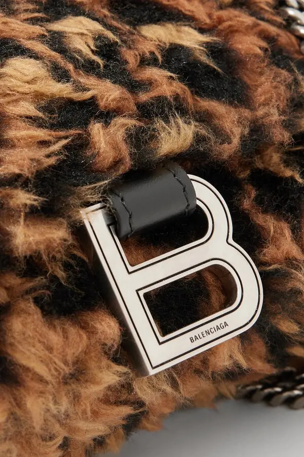 Balenciaga Hourglass Leopard-Print Faux Fur Shoulder Bag In Animal